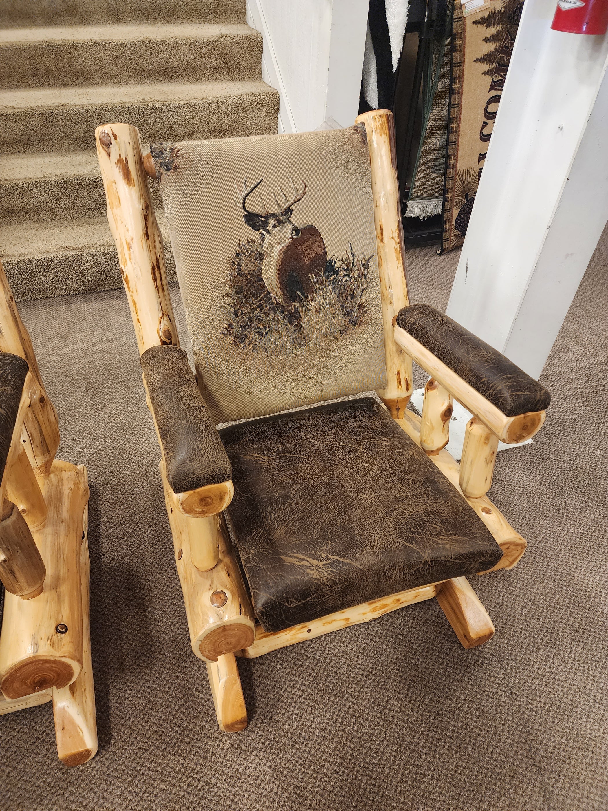 Rustic White Cedar Platform Rocker - Deer